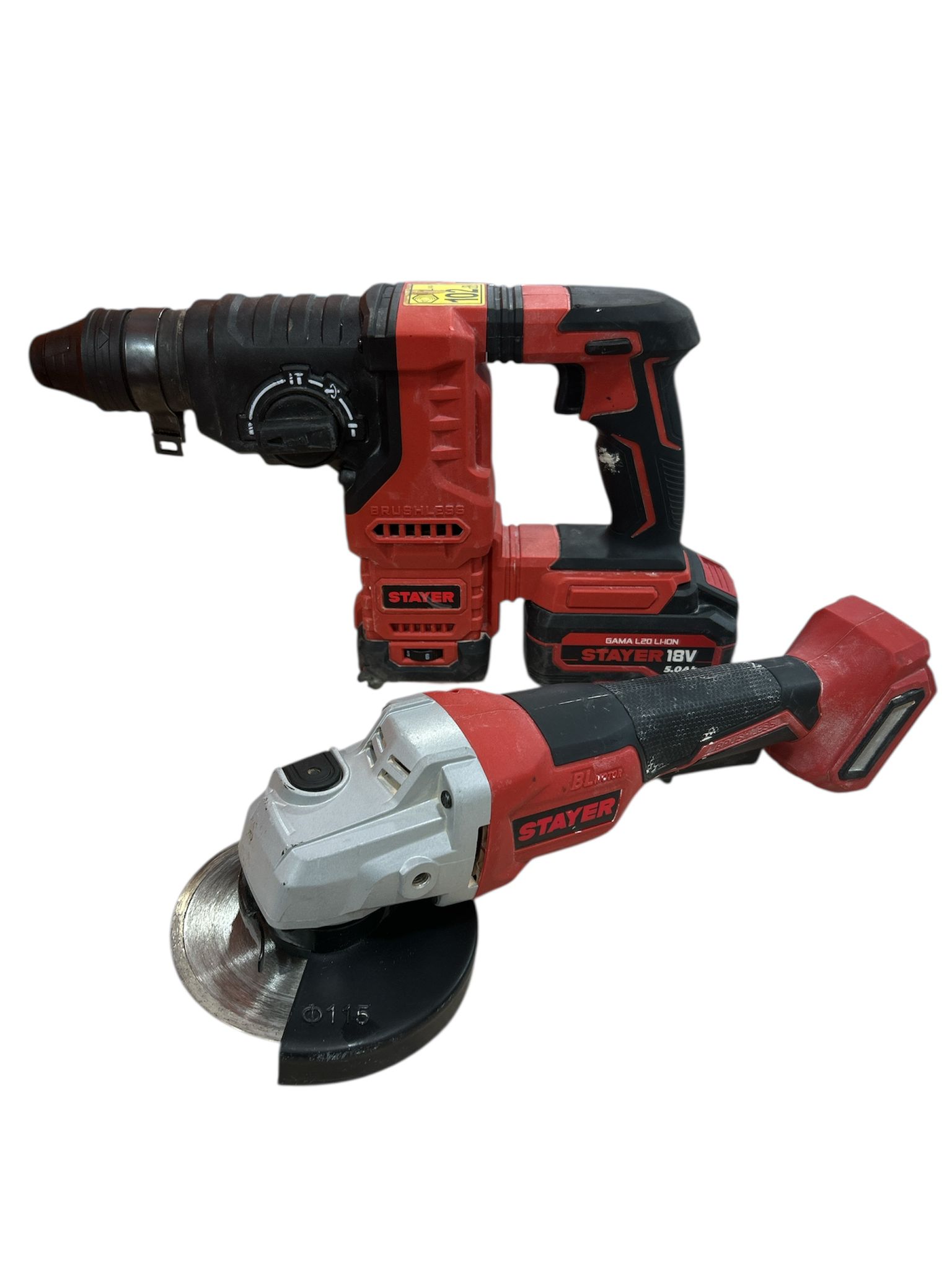 SET AMOLADORA A BATERIA STAYER AGB PS L20 + MARTILLO A BATERIA SDS ...